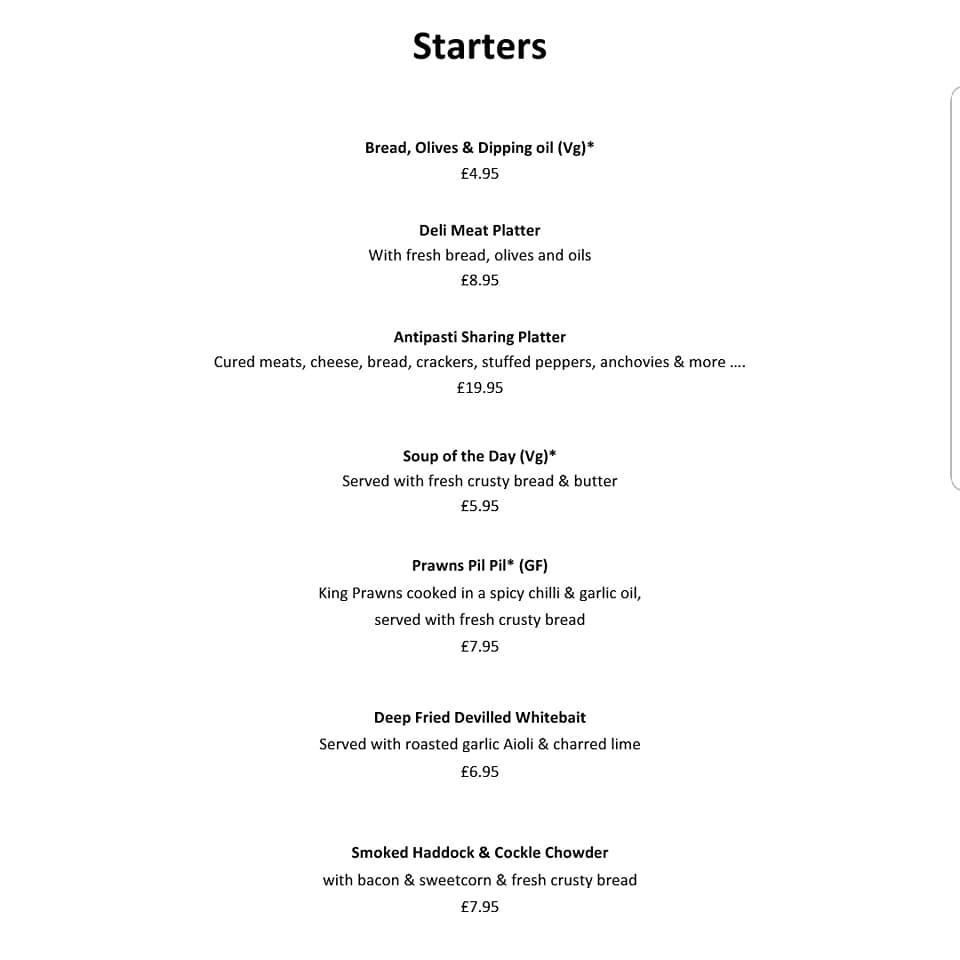 Menu at The Blue Bell Bistro pub & bar, New Quay