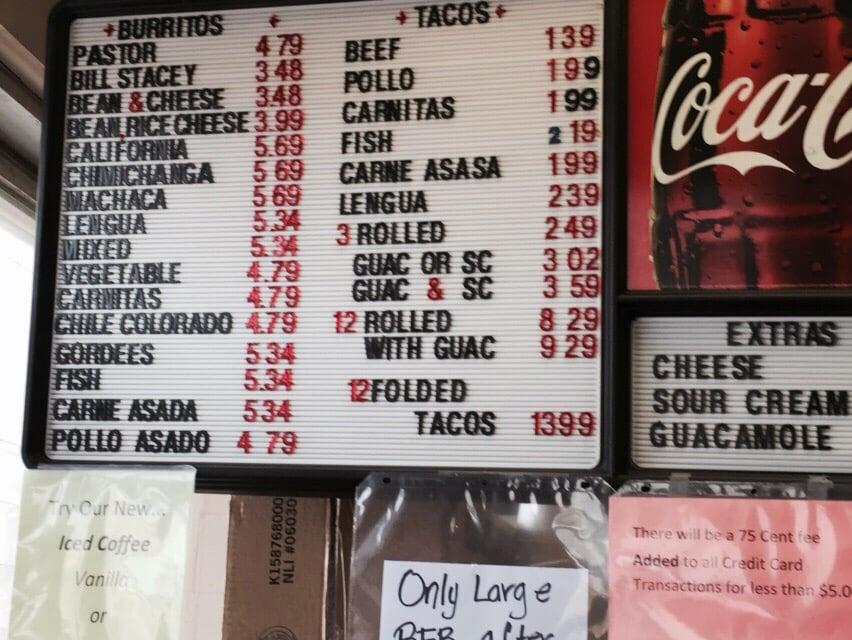 Menu at Holtville Taco Shop restaurant, Holtville