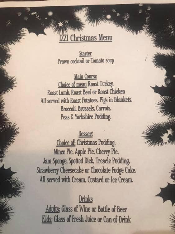 Menu at Izzi cafe, Canvey Island