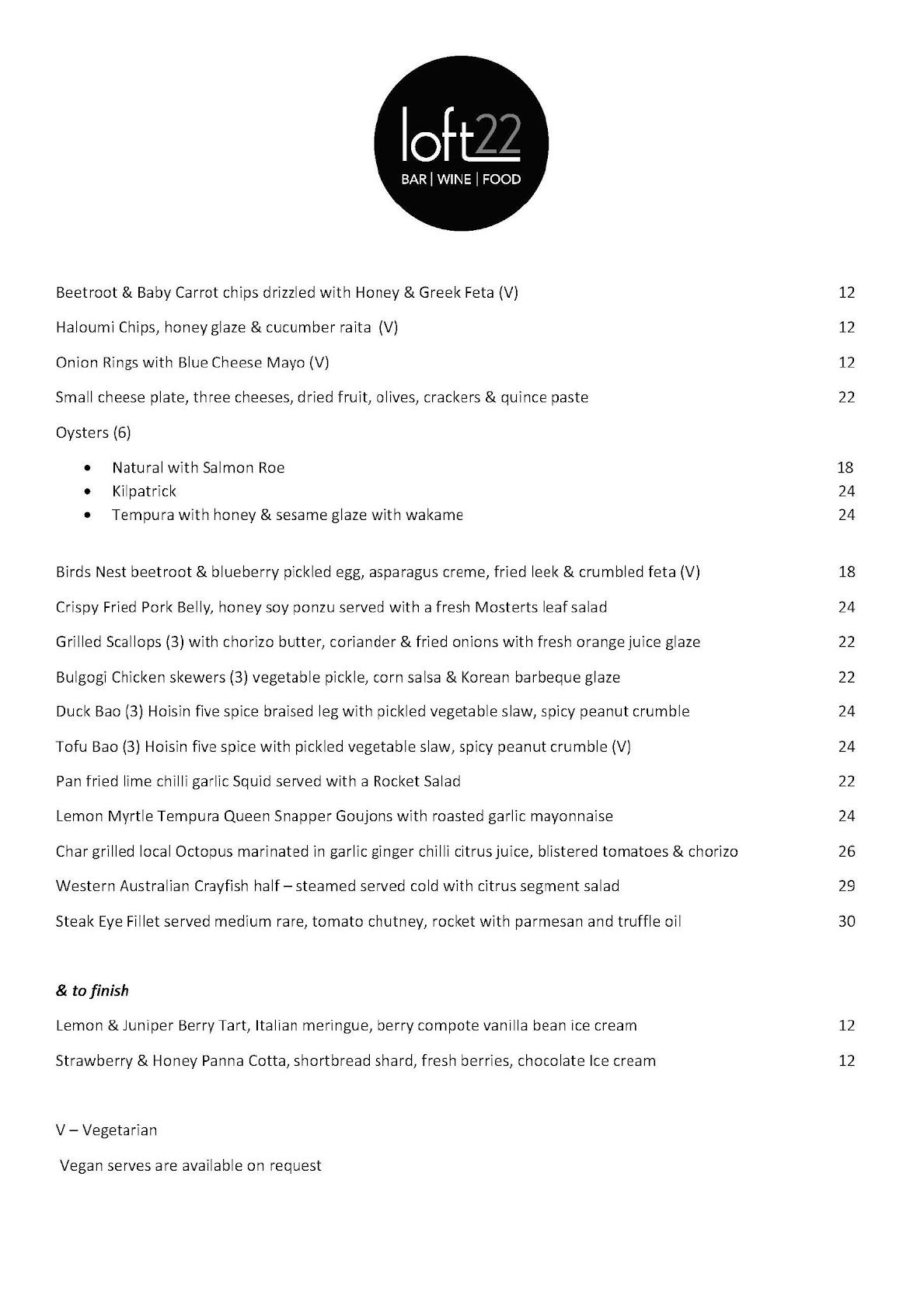 Menu at Loft 22 pub & bar, Albany
