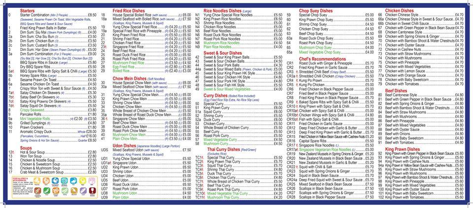 Menu at Rice & Noodles, Basildon
