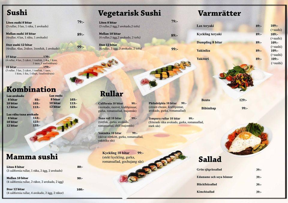 Carta del restaurante Shiro Sushi, Estocolmo, Döbelnsgatan 35