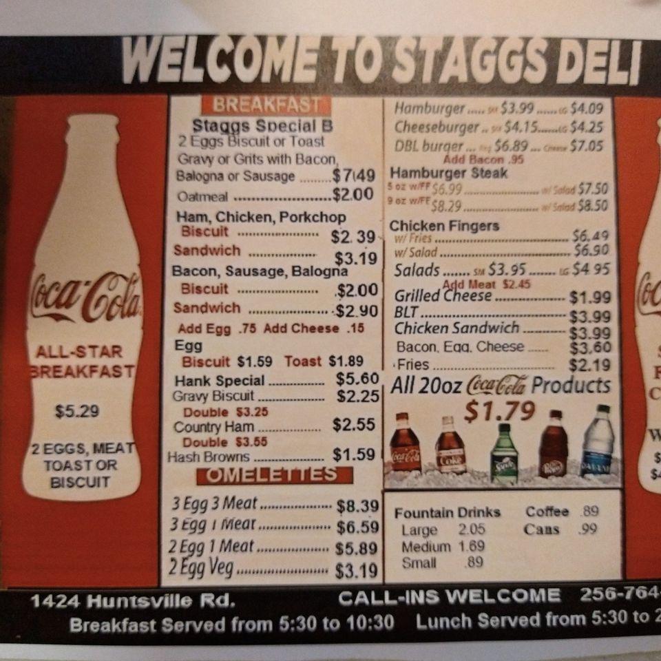 Menu at Staggs Grocery restaurant, Florence