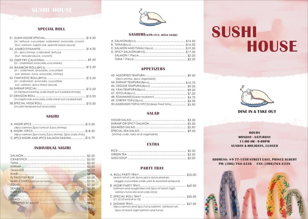 Menu at Sushi House restaurant, Prince Albert