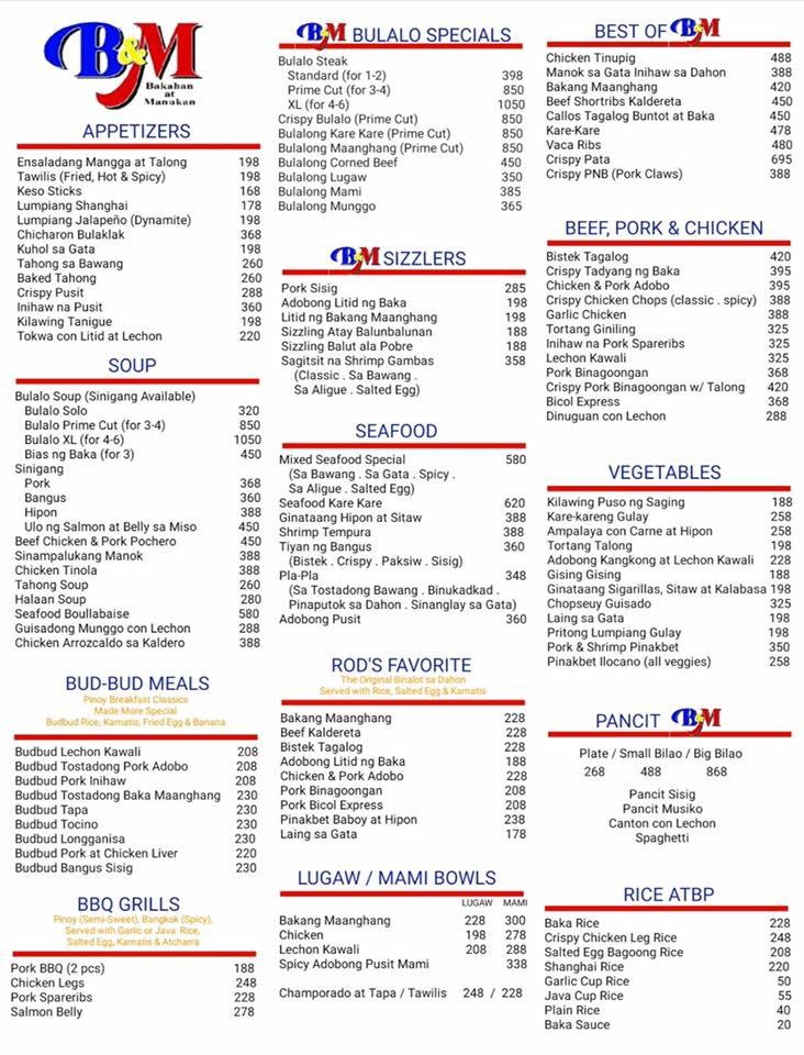 Menu at The Singing Cooks & Waiters Atbp. restaurant, Pasay