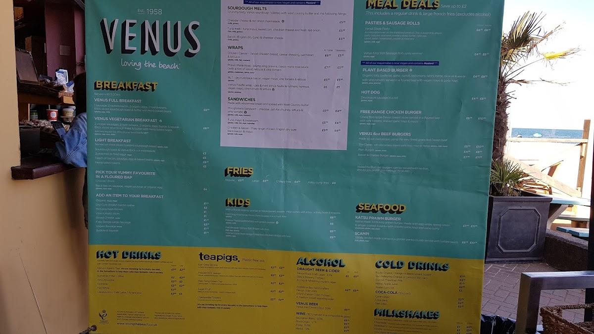 Menu at The Venus Cafe, Dartmouth, Sands