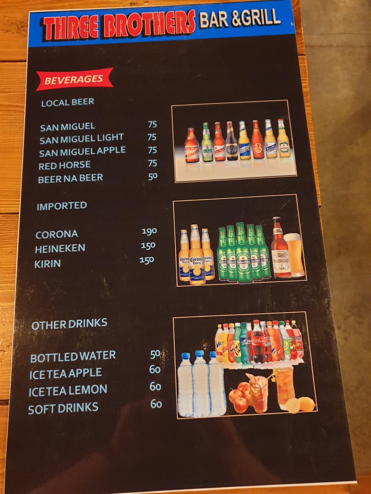 Menu at Three Brothers Bar and Grill, Mabalacat