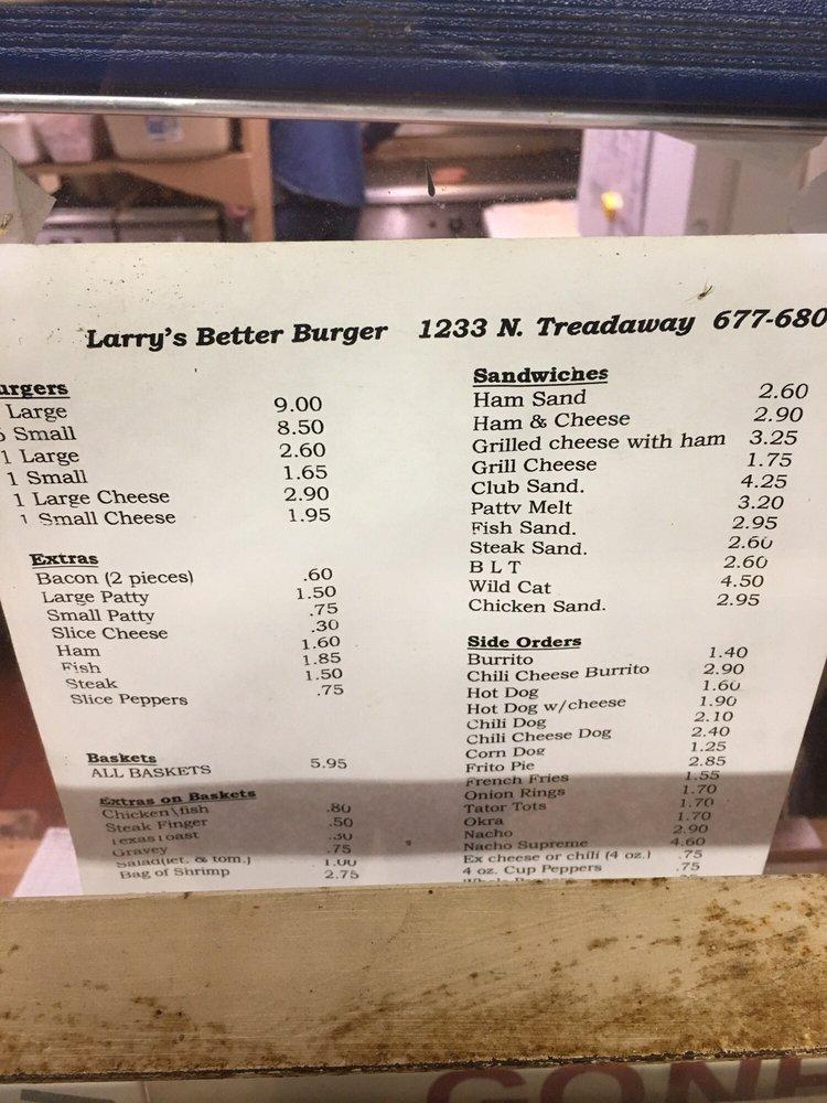Menu at Larry's Better Burger Drive-In fast food, Abilene