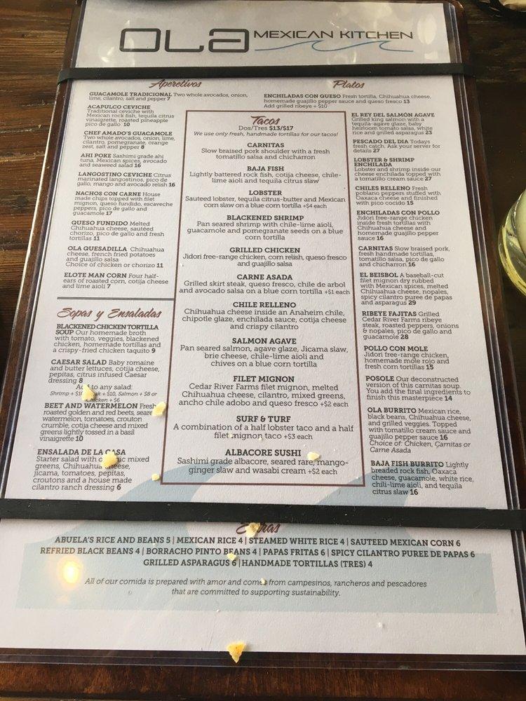 Menu at Ola Mexican Kitchen restaurant, Huntington Beach