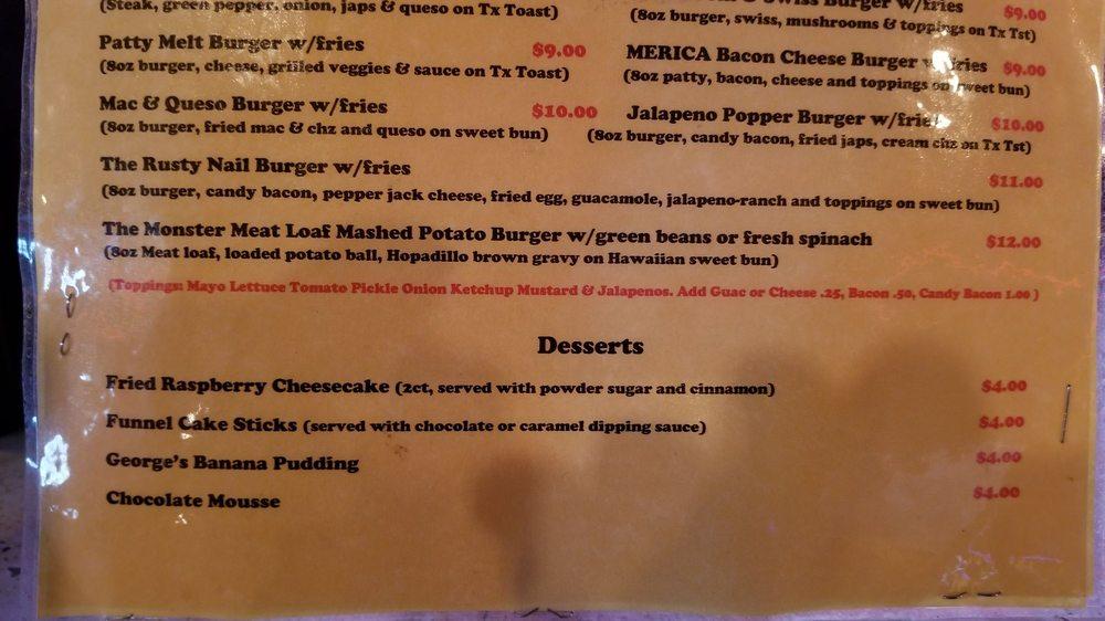 Menu at Rusty Nail Bar, Houston