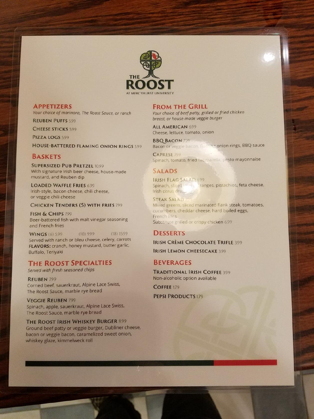 Menu at The Roost pub & bar, Erie
