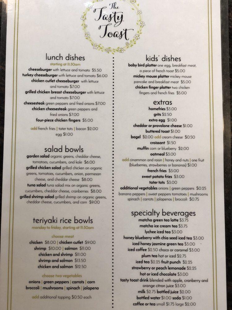 Menu at The Tasty Toast cafe, Philadelphia