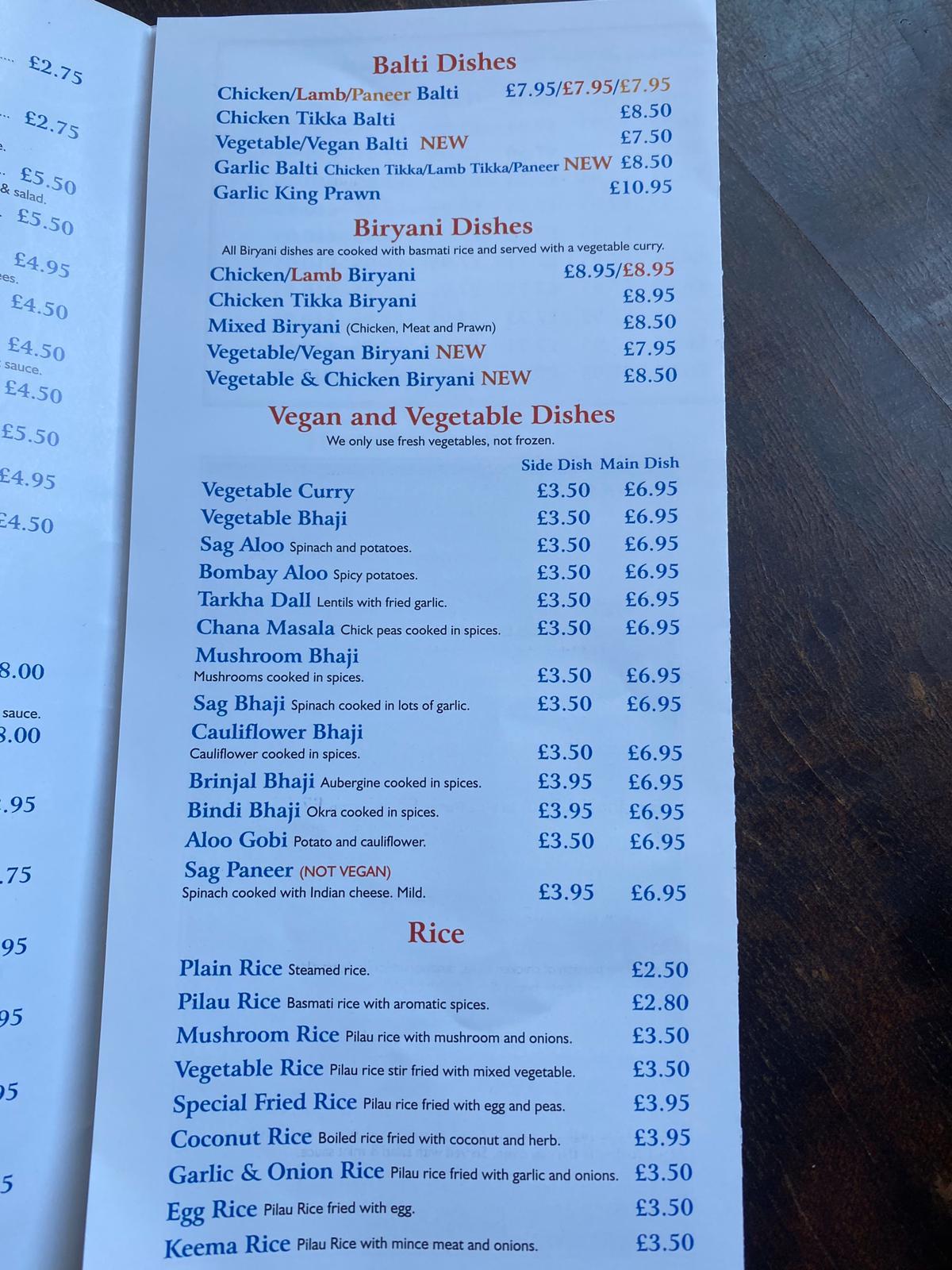 Menu at Amber Palace restaurant, Broadstairs