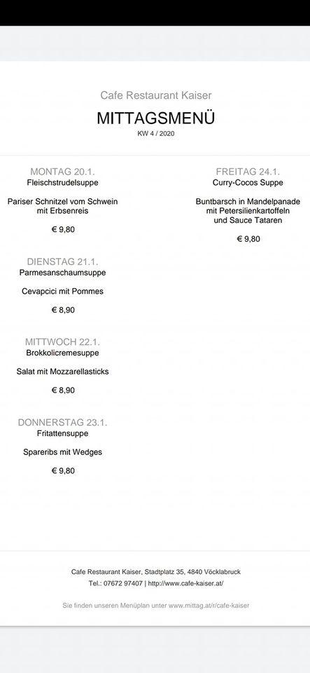 Speisekarte von Cafe Restaurant Kaiser, Vöcklabruck