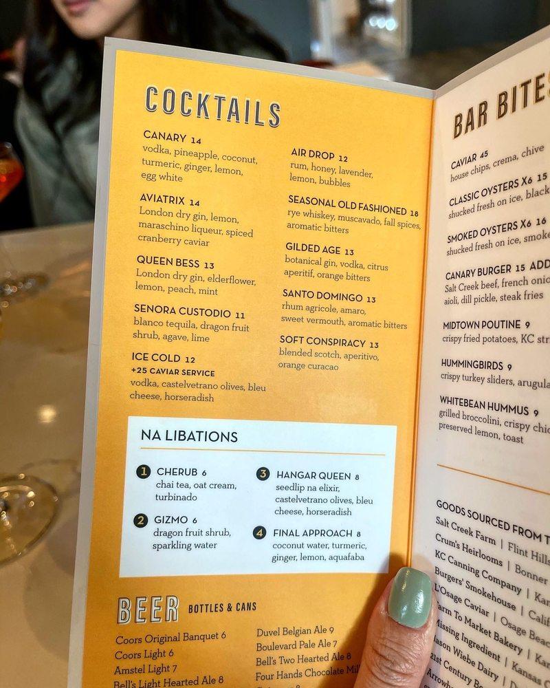 Menu at Canary pub & bar, Kansas City, Main St