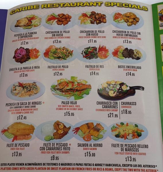 Menu at Caribe restaurant, New Rochelle, Crosby Ave