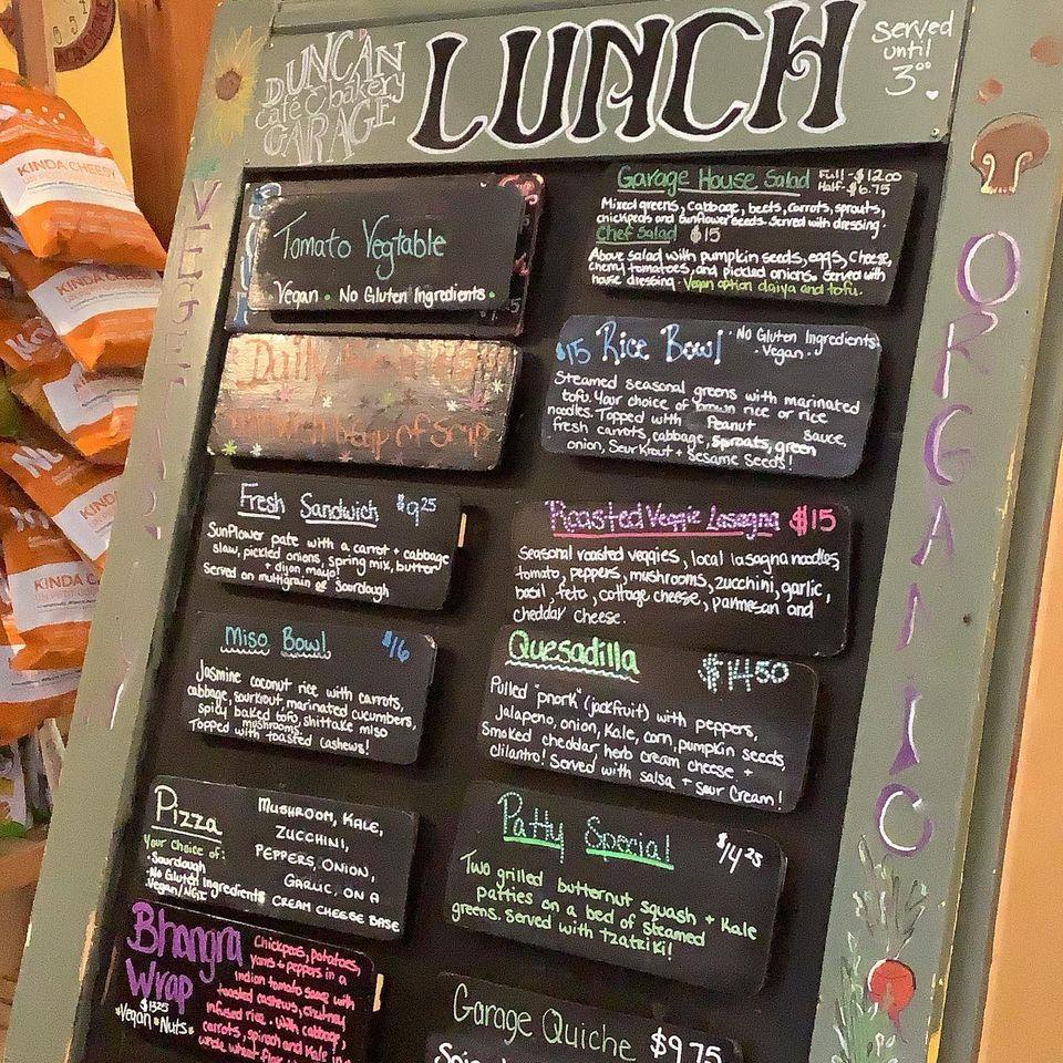 Menu at Duncan Garage Café & Bakery, Duncan