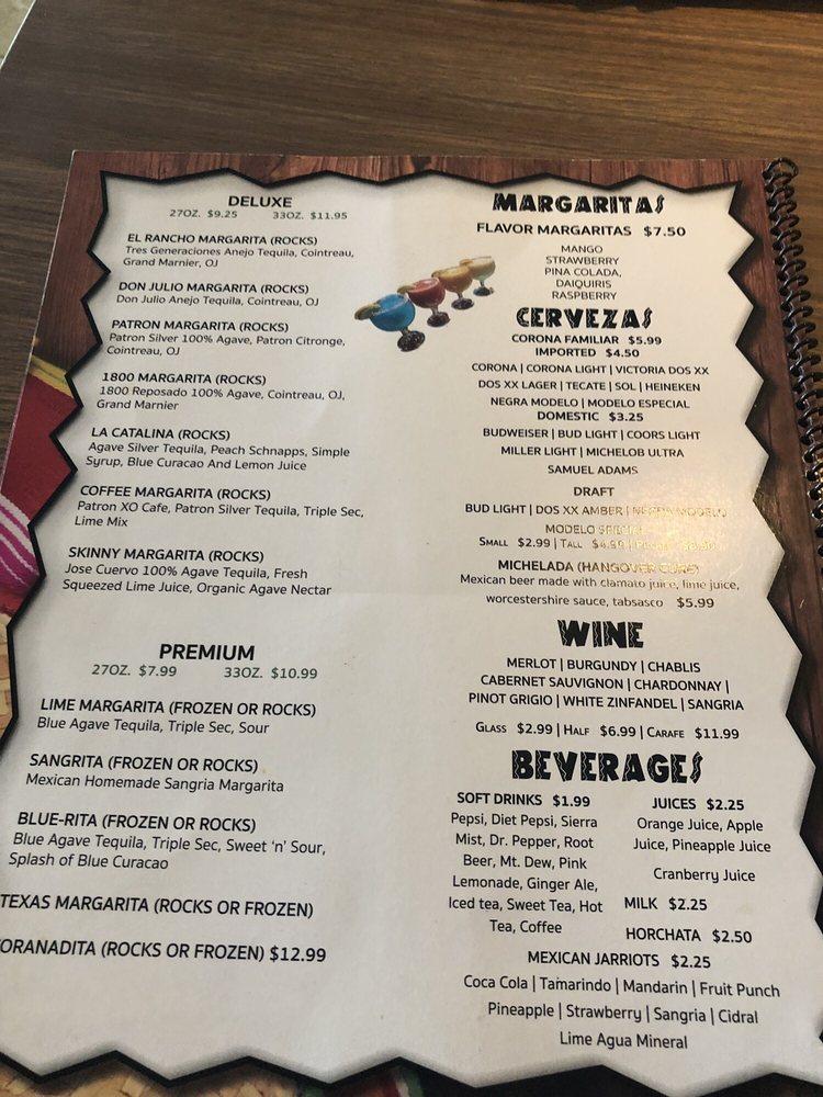 Menu at El Ranchero Mexican Restaurant, Broadway