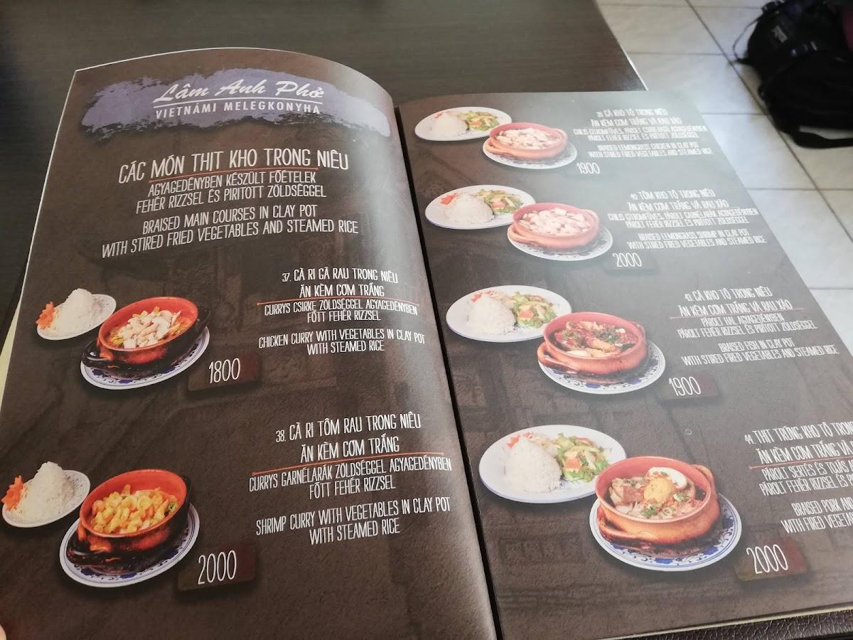 Menu at Lam Anh Pho restaurant, Budapest