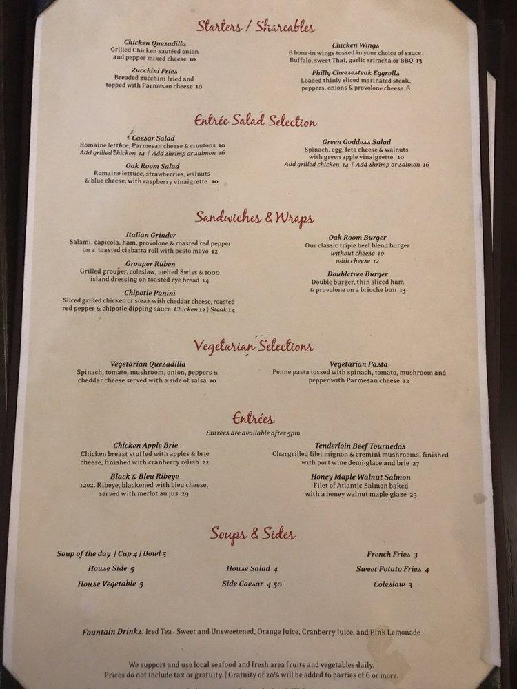 Menu at The Oak Room Restaurant and Lounge, St. Augustine