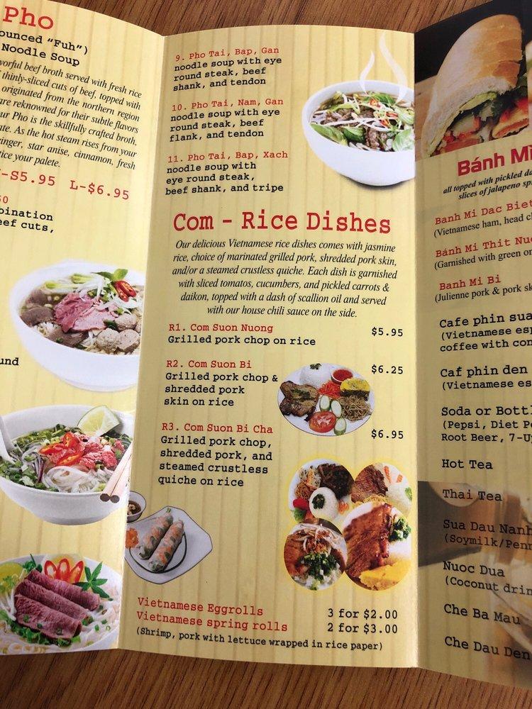 Menu at Pho Lotus restaurant, Wichita, S Seneca St