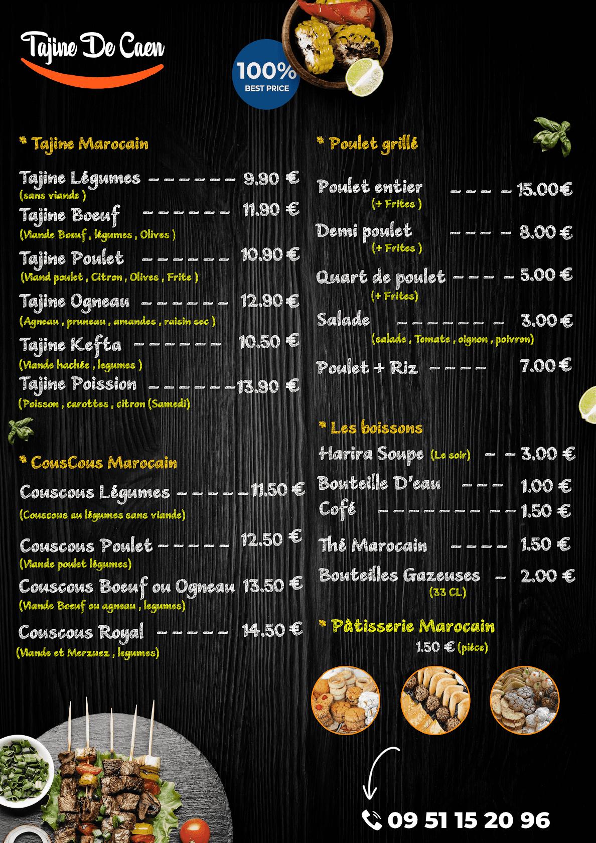 Menu at Tajine de Caen‏ restaurant, Caen