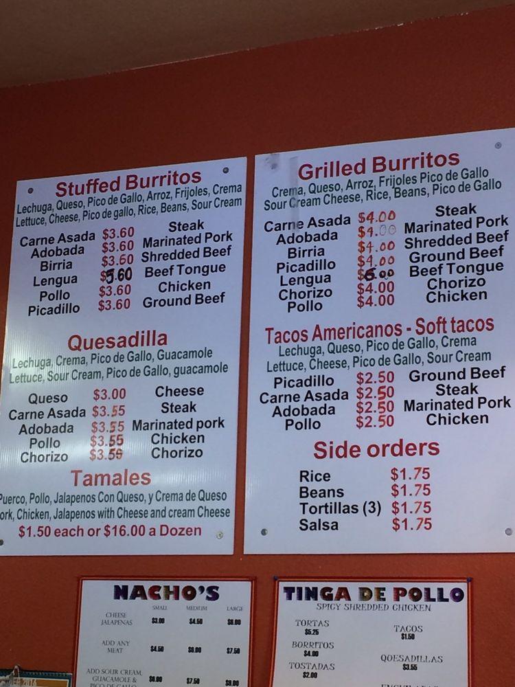 Menu at Taqueria El Chavo restaurant, Cashmere