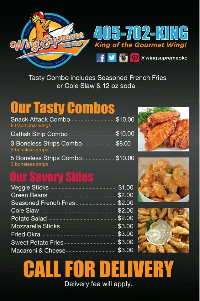 Menu at Wing Supreme OKC restaurant, Oklahoma City, N Lincoln Blvd
