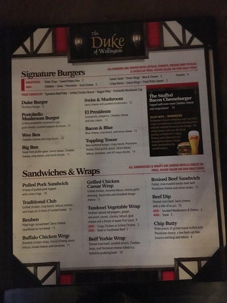 Menu at The Duke of Wellington pub & bar, Waterloo