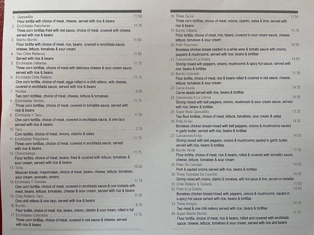 Menu at Las Palmitas restaurant, Red Lodge