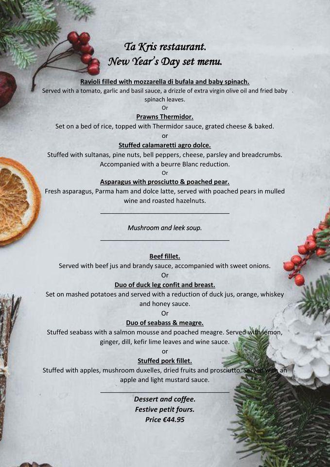 Menu at Ta' Kris restaurant, Sliema