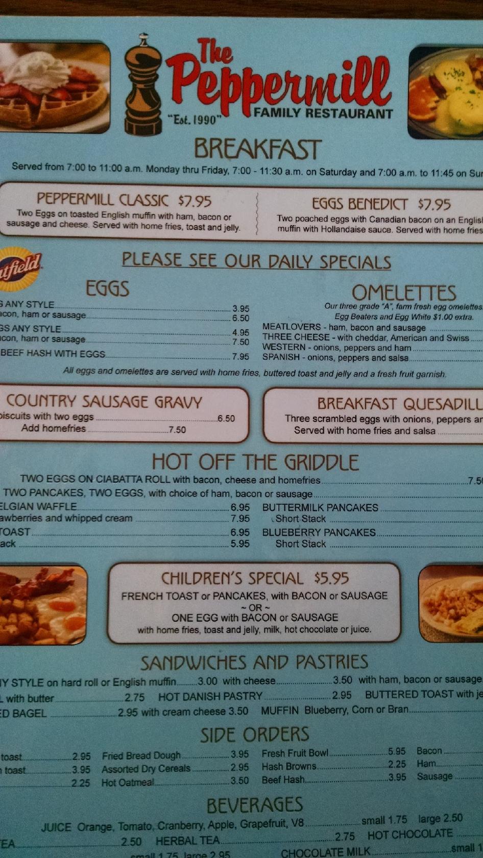 Menu at The Peppermill Family Restaurant, South Glens Falls