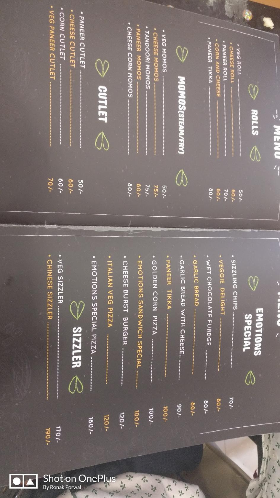 Menu at Cafe Emotions, Indore, Bholaram Ustad Marg