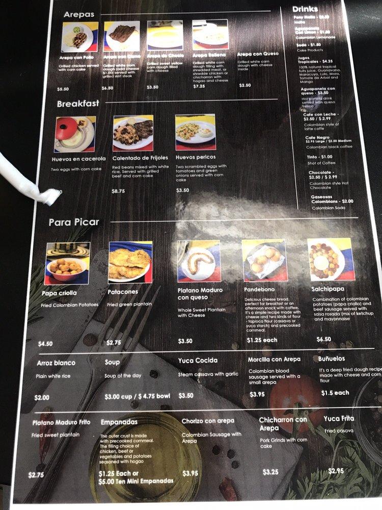 Menu at Colombian's Taste restaurant, Itasca