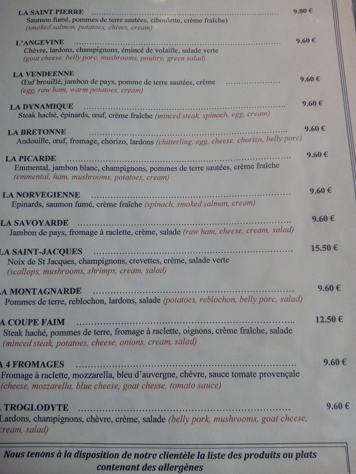 Menu at Crêperie Saint Pierre La Quichenotte restaurant, Saumur, 2 Rue ...