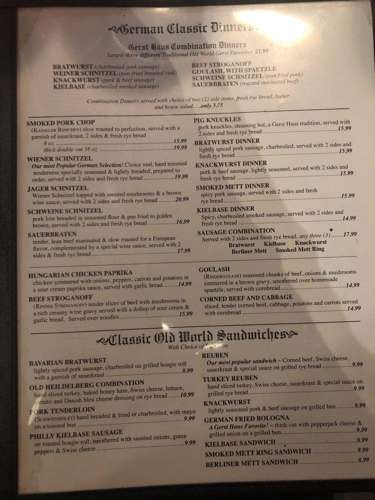 Menu at Gerst Bavarian Haus pub & bar, Evansville