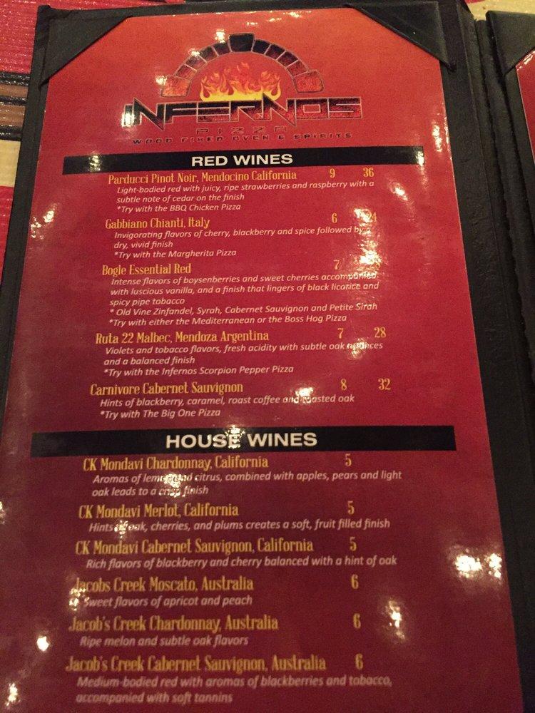 Menu at Inferno's Wood Fired Oven & Spirits pizzeria, New Braunfels