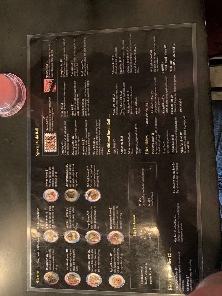 Menu at Koi Ramen restaurant, Salina