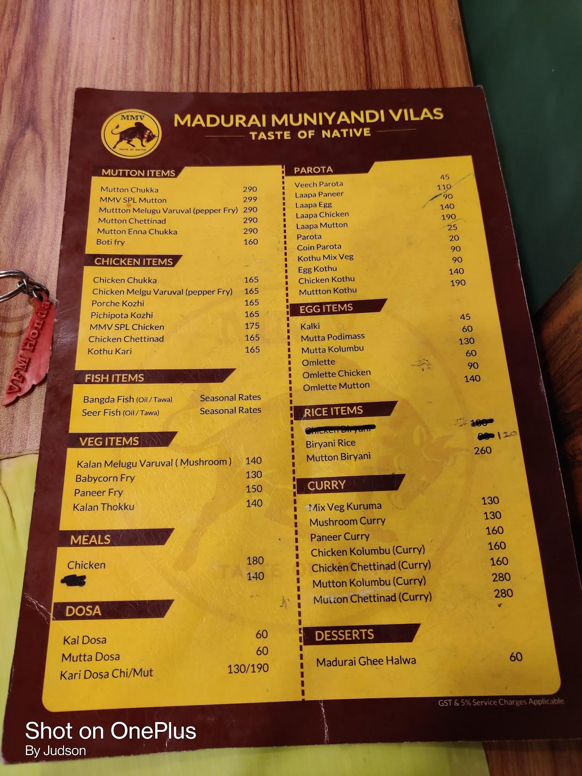 Menu at Madurai Muniyandi Vilas - Taste Of Native, Bengaluru