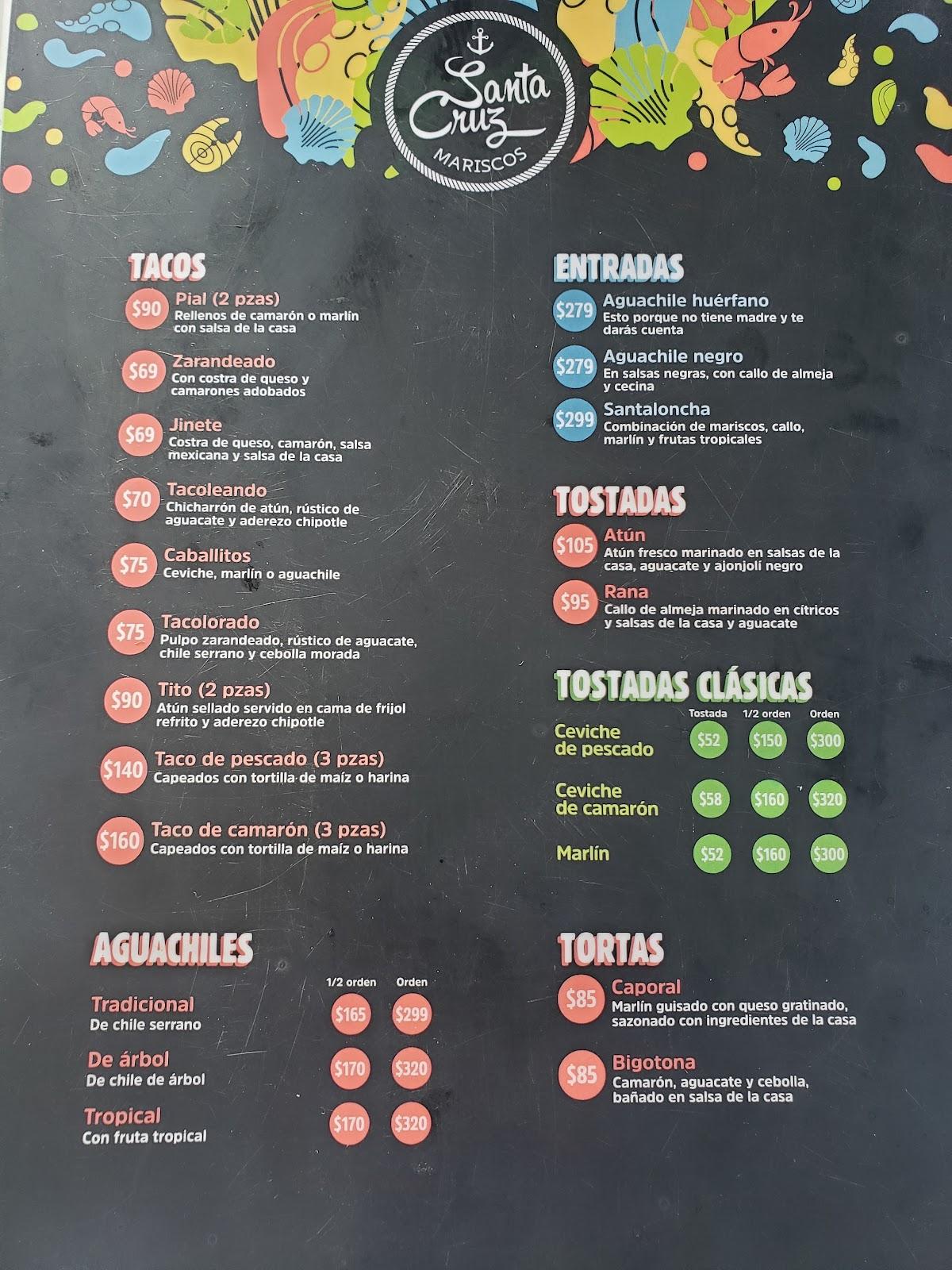 Carta del restaurante Santa Cruz, Guadalajara