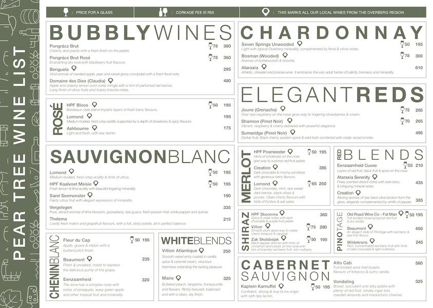 Menu at Pear Tree Bistro restaurant, Hermanus