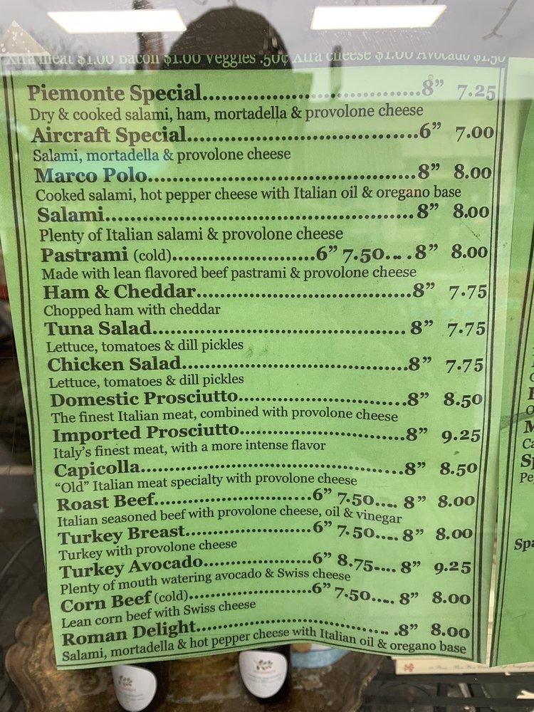 Menu at Piemonte's Italian Delicatessen restaurant, Fresno