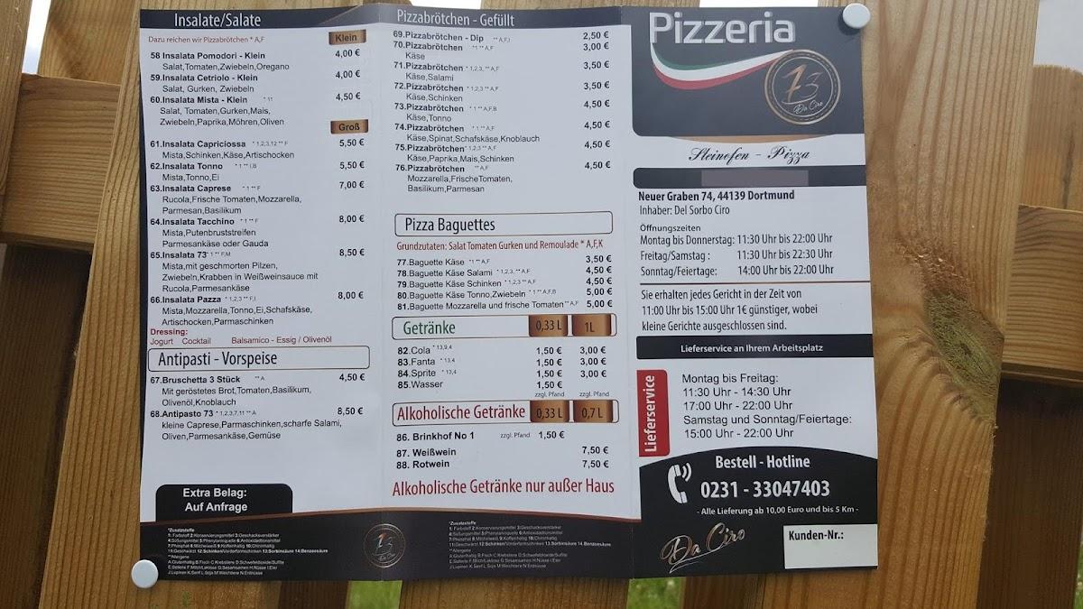 Speisekarte von Pizzeria 73 Da Ciro, Dortmund