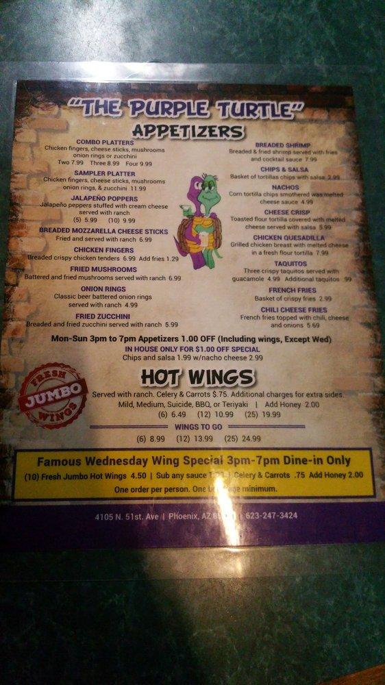 Menu at Purple Turtle Sports Bar & Night Club, Phoenix, N 51st Ave #157