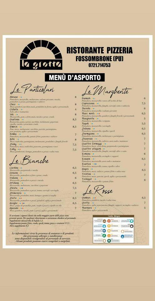 Menu au Ristorante Pizzeria la Grotta Fossombrone, Fossombrone