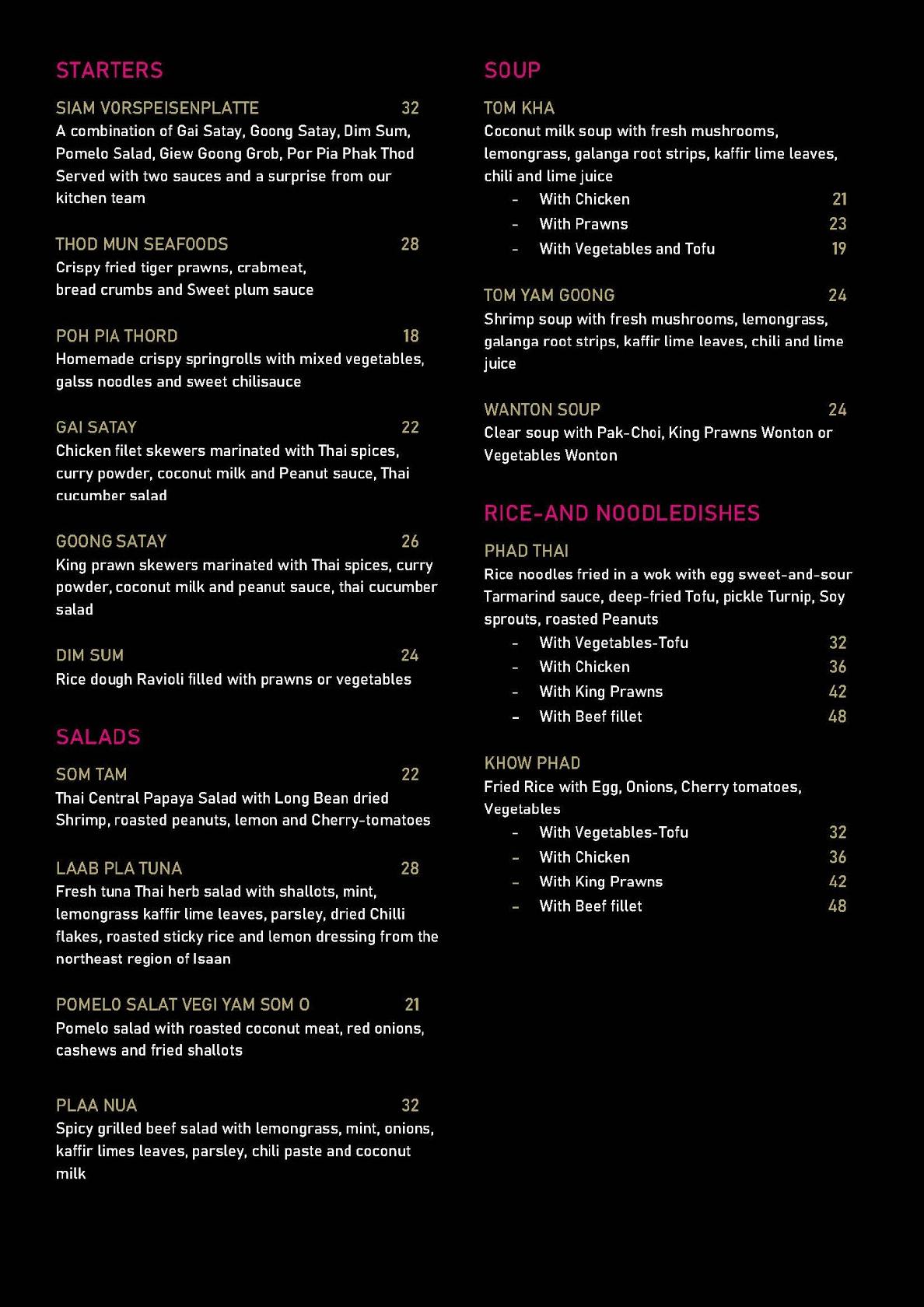 Menu da Siam, Flims
