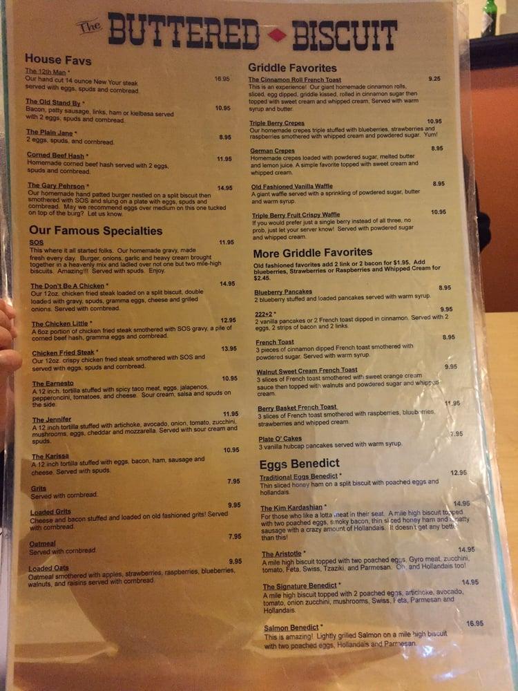 Menu at The Buttered Biscuit restaurant, Sumner