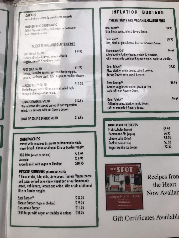 Menu at The Spot Vegan & Vegetarian Restaurant, Hermosa Beach