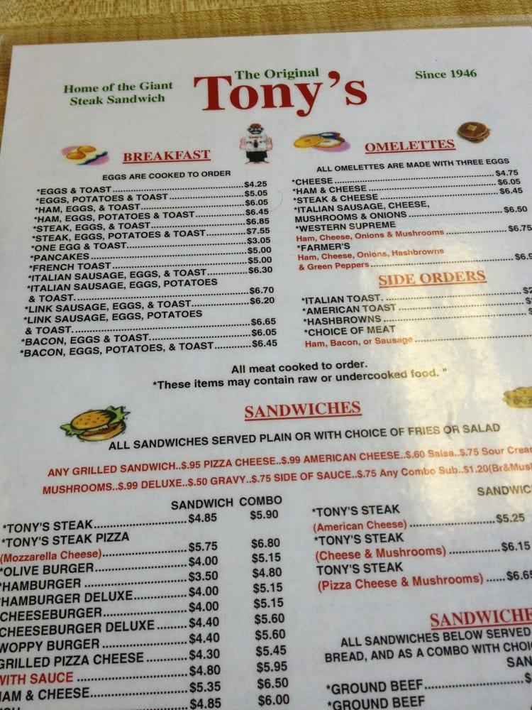 Menu at Tony's Original Restaurants, Saginaw, Gratiot Ave