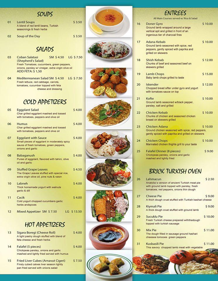 Menu at Turkuaz Mediterranean Gourmet restaurant, West Hempstead